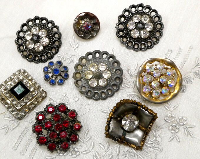 Nine Vintage Rhinestone Buttons: Metal Shank Destash Lot - Etsy