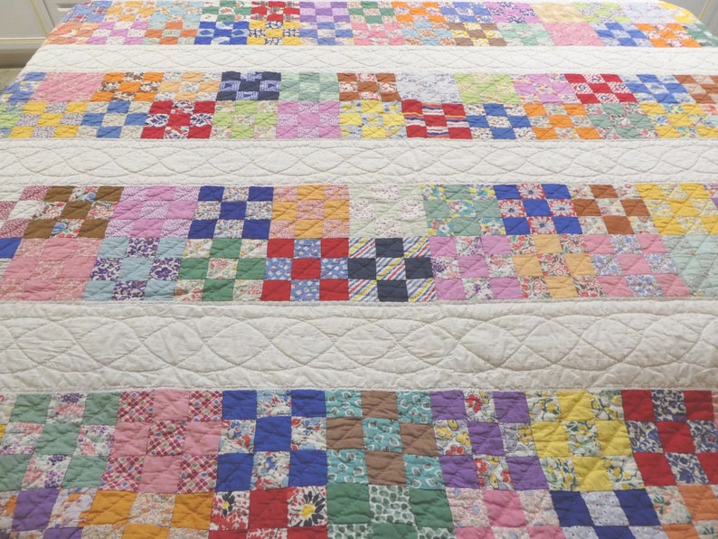 Vintage Postage Stamp 9 Patch Quilt in Rows Feedsack Flour - Etsy