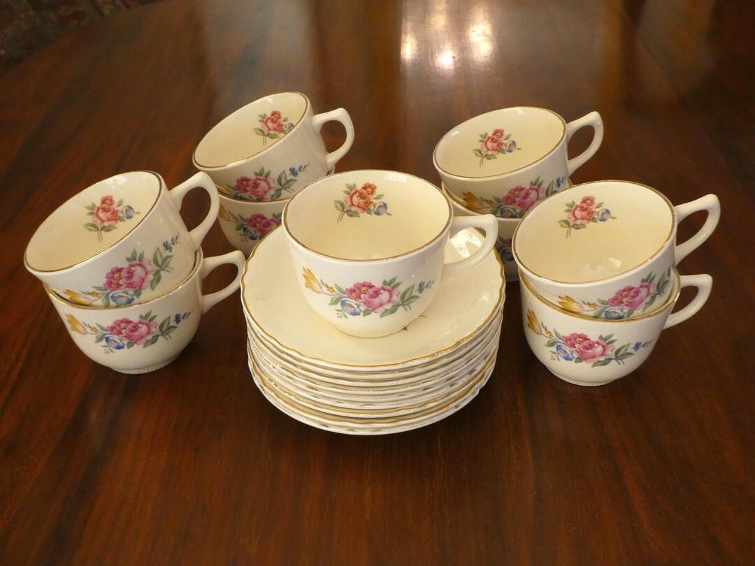 9 Tea Cups & 9 Saucers Scio Hazel Good Condition, 1940s Rose Dishes ...
