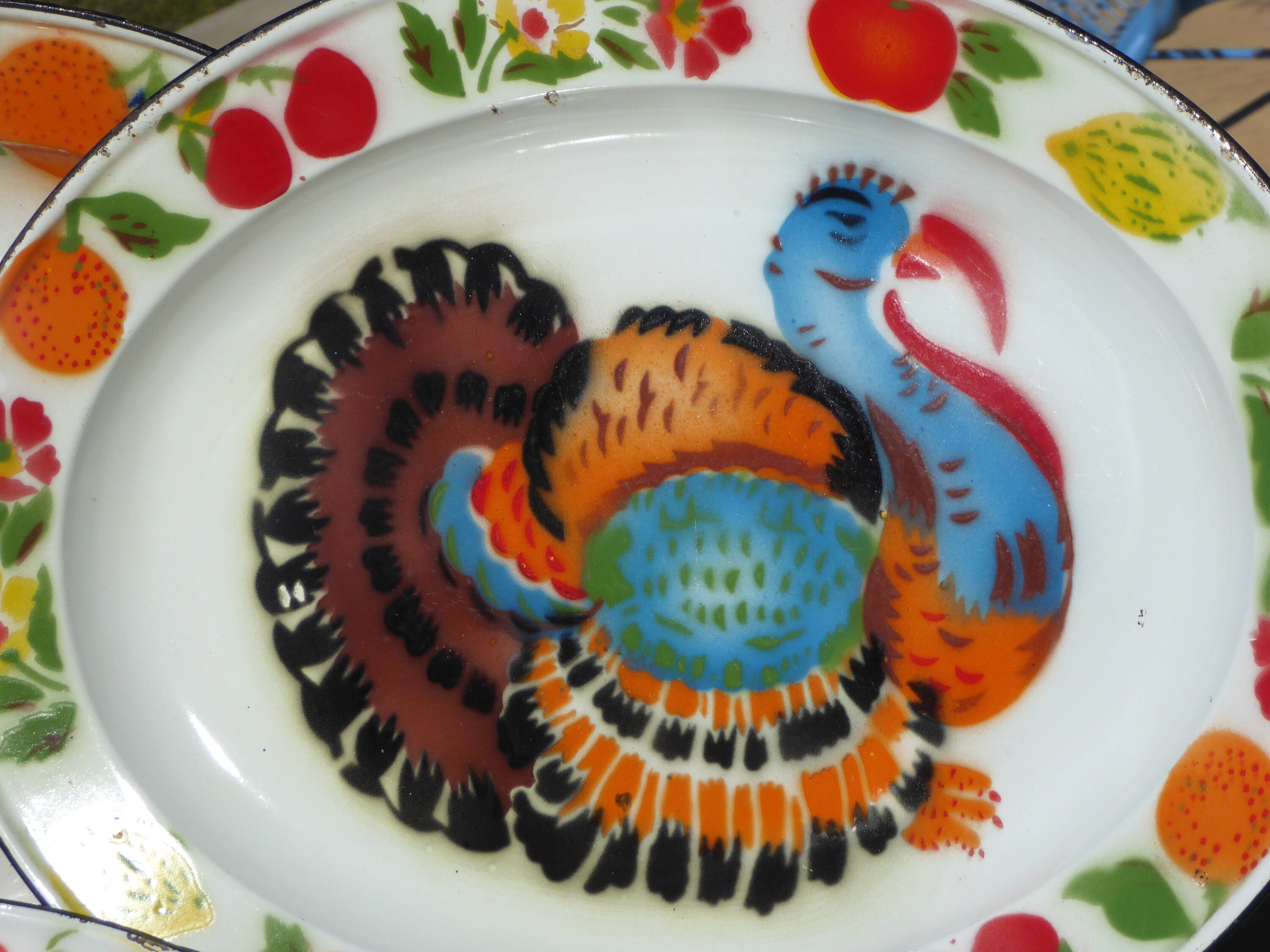 Trays & Platters Vintage Platters Enamelware Turkey Fruit Round or Oval ...