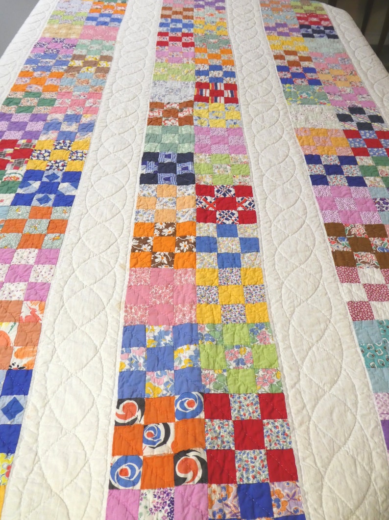 Vintage Postage Stamp 9 Patch Quilt in Rows Feedsack Flour - Etsy