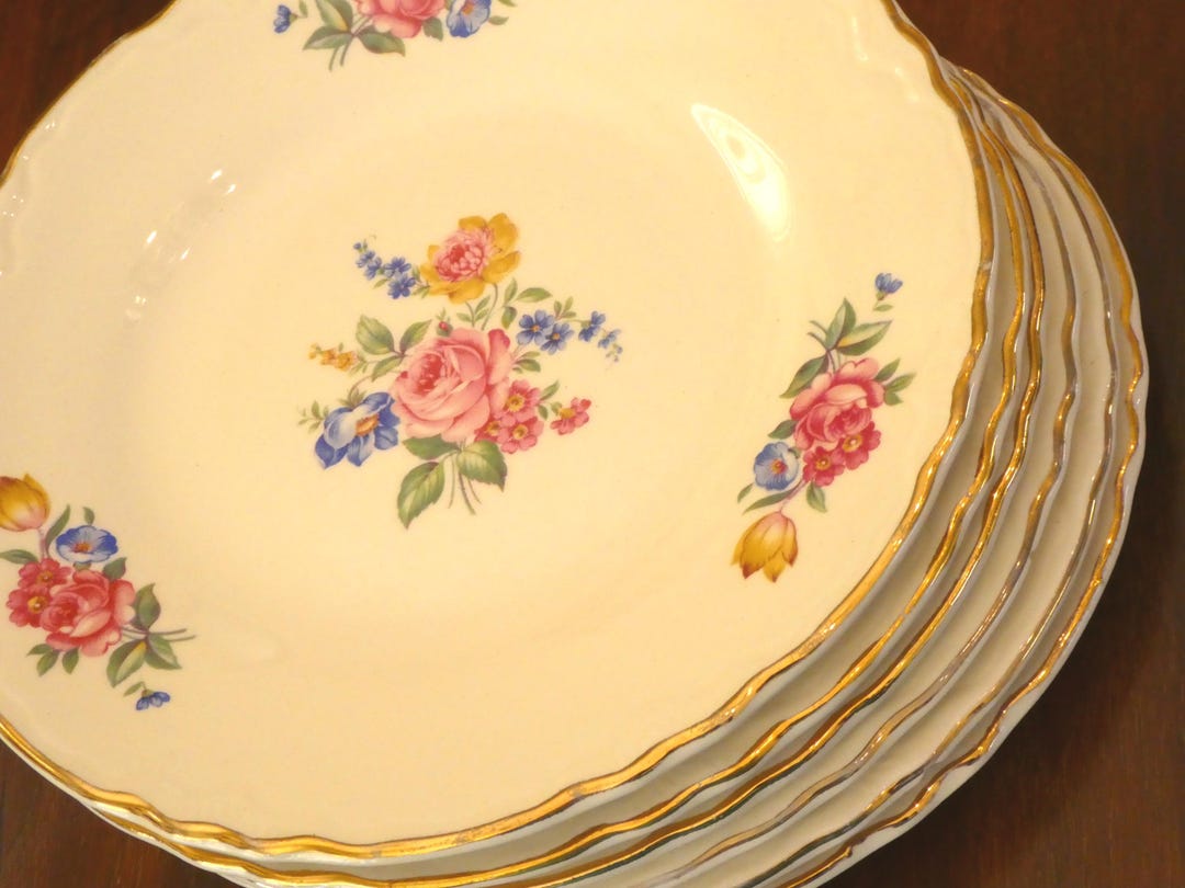 6 Salad Plates Scio Hazel Good Condition 7.25", 1940s Rose Dishes Salad ...