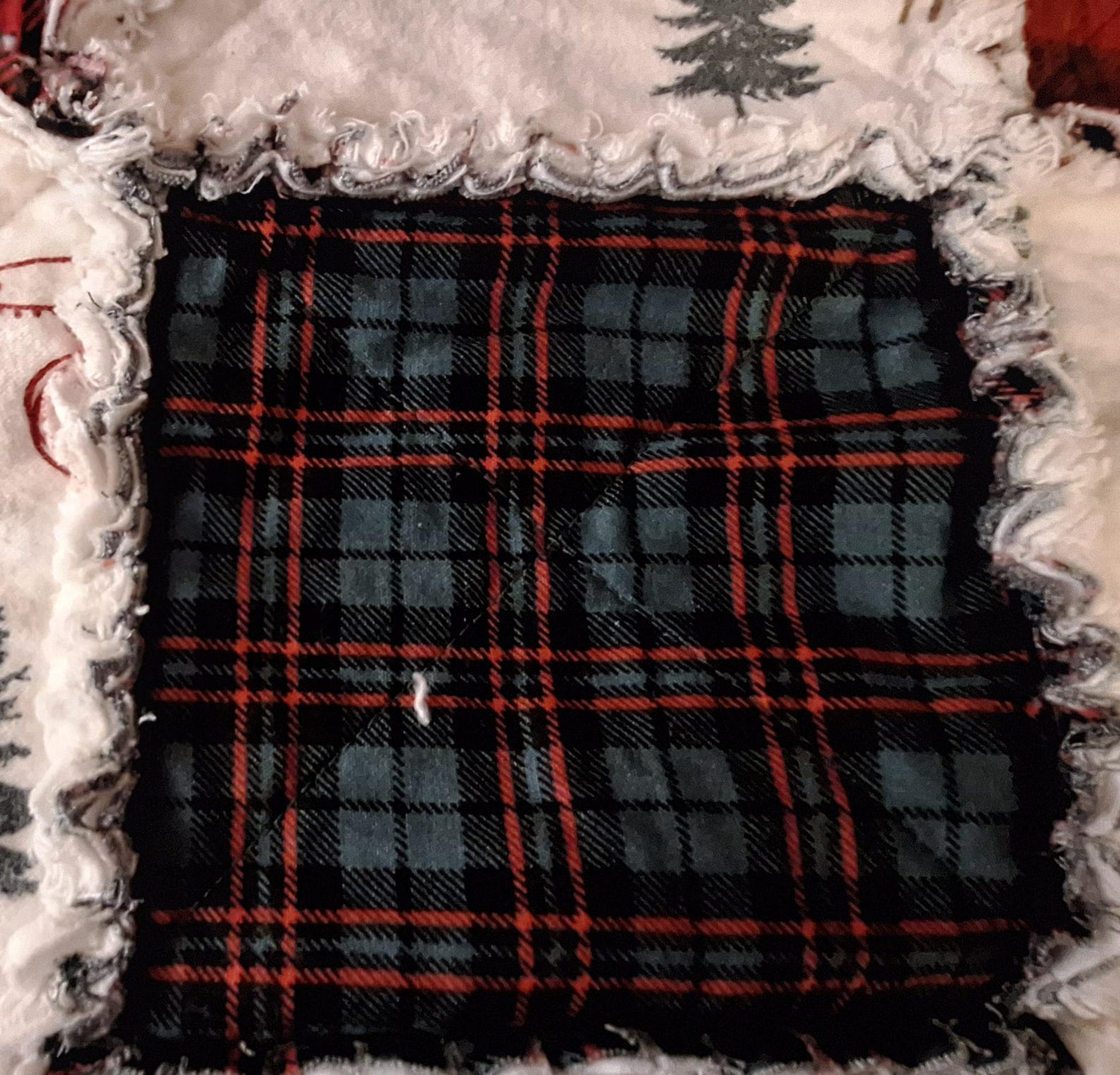 Handmade Christmas Plaid Rag Quilt – Santa and Reindeer Blanket (41x41 ...