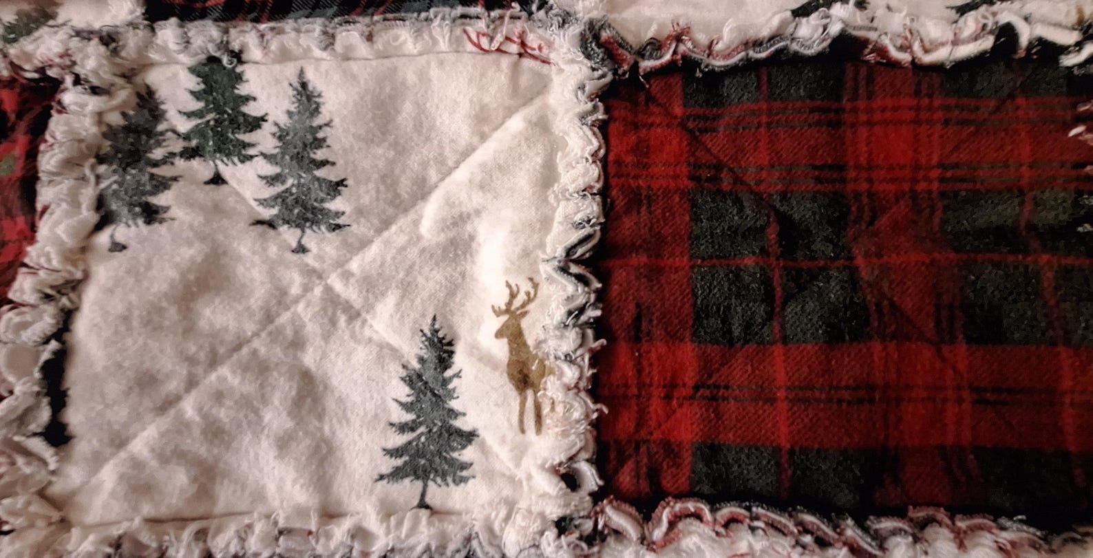 Handmade Christmas Plaid Rag Quilt – Santa and Reindeer Blanket (41x41 ...
