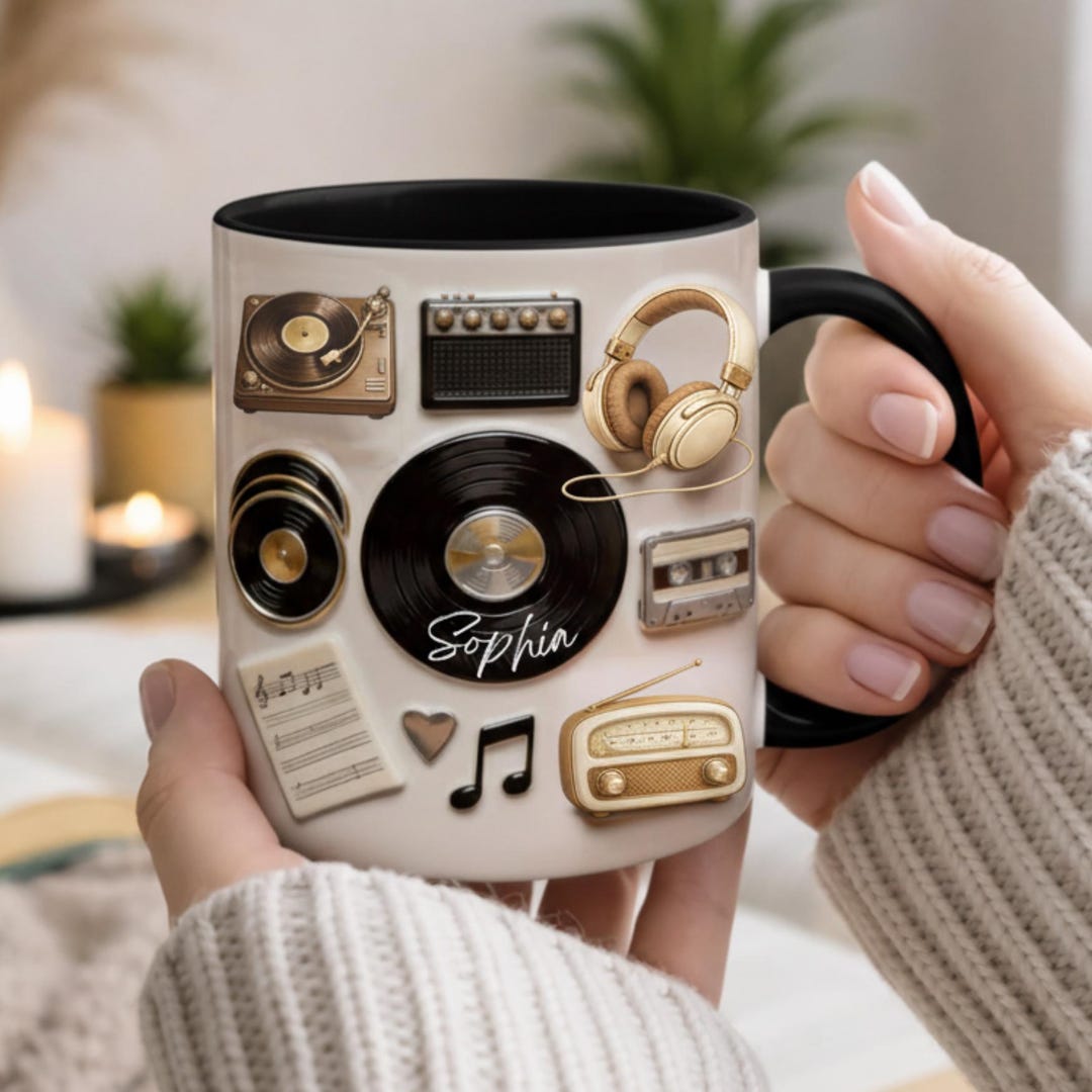 Personalized Music Lover Mug, Custom Name Vinyl Record Coffee Mug, Gift ...