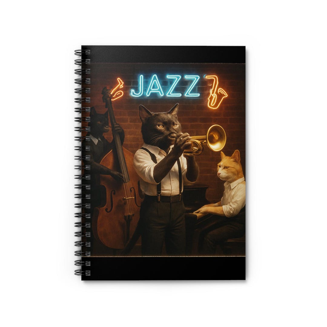 Spiral Journal Jazz Cats Trio | Musician Animal Print Notebook | Jazz ...