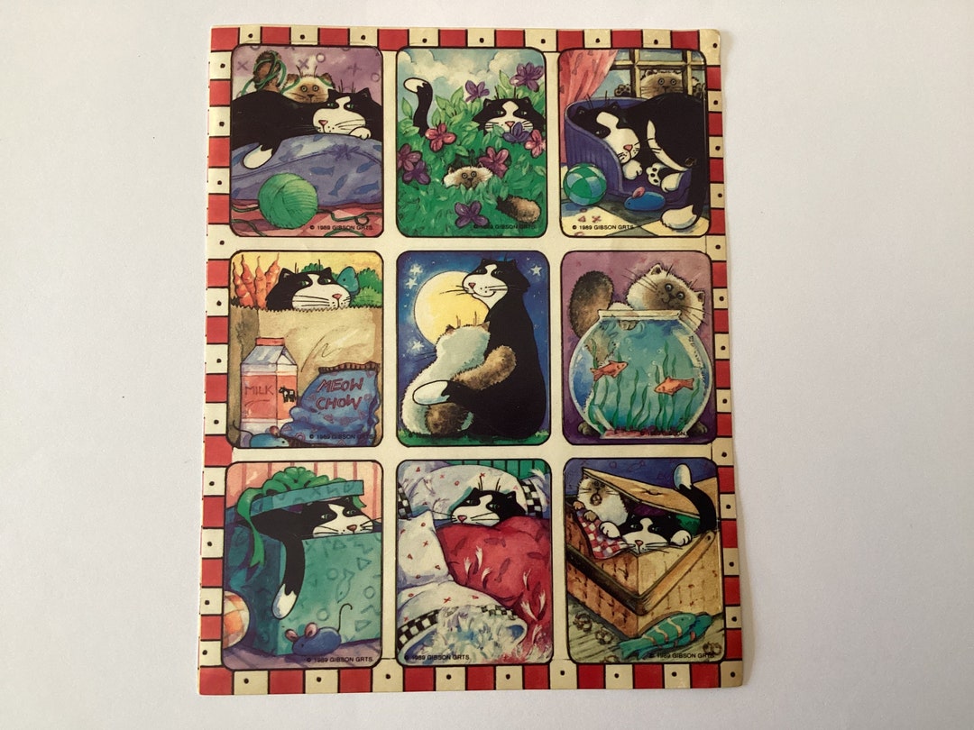 Vintage 1989 Gibson Funny Cats Sticker Sheet Funny Cat Poses - Etsy