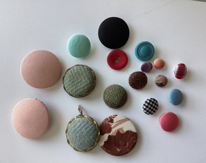Set Vintage Fabric Covered Buttons, Vintage Assorted Button Set, Cloth Covered Buttons, Fabric ...