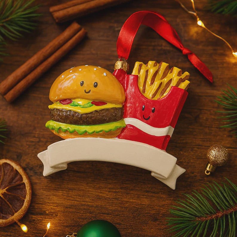Personalized Burger and Fries Couple Ornament | Food Lover Christmas ...