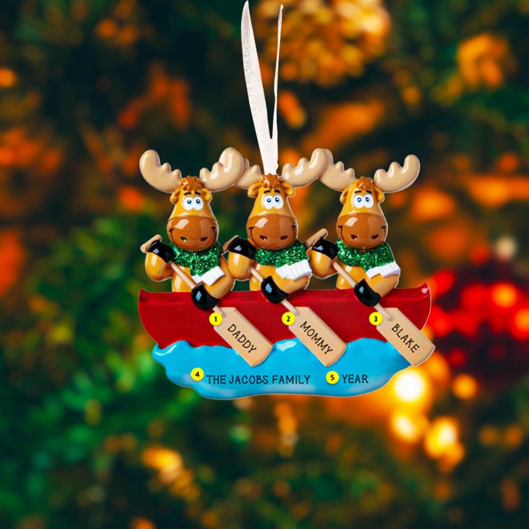 Personalized Family of 3 Moose Canoe Ornament - Etsy