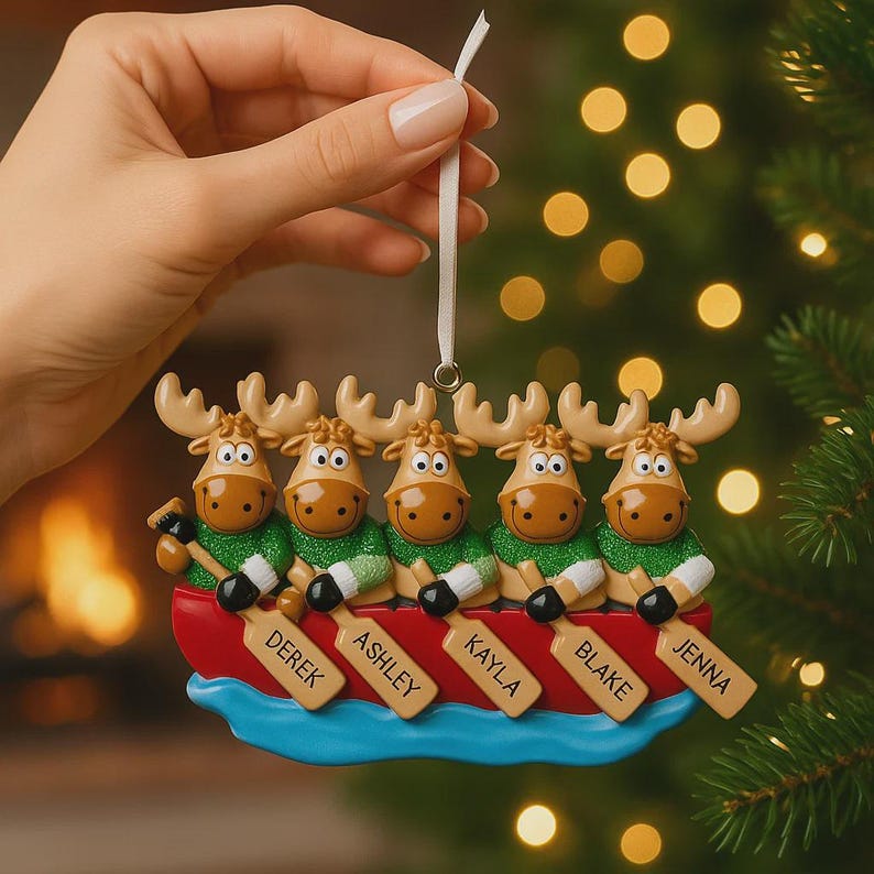 Personalized Moose Family Ornament | Canoe Christmas Tree Decor - Etsy