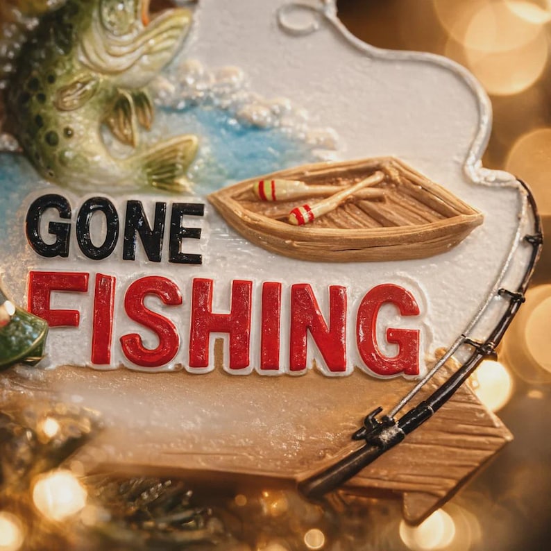 Fisher Ornament | Gone Fishing Sign | Christmas Tree Decor | Rustic ...