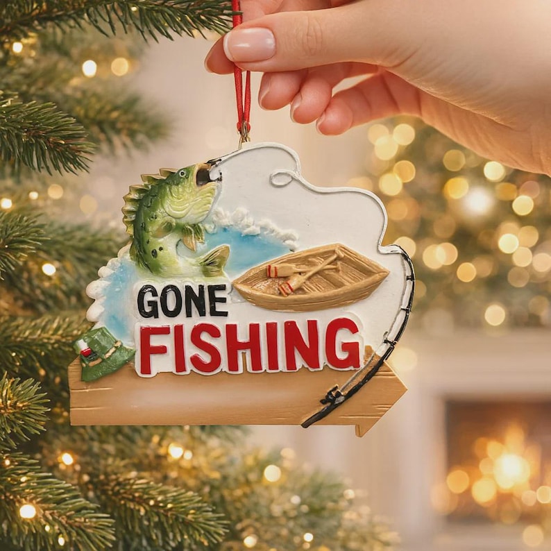 Fisher Ornament | Gone Fishing Sign | Christmas Tree Decor | Rustic ...