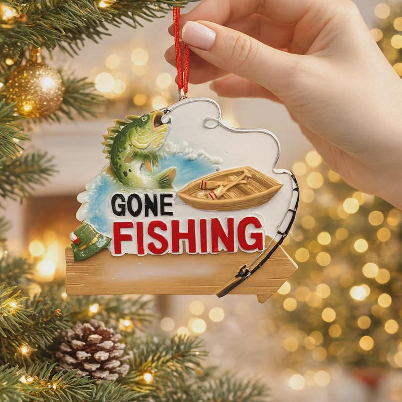 Fisher Ornament | Gone Fishing Sign | Christmas Tree Decor | Rustic ...