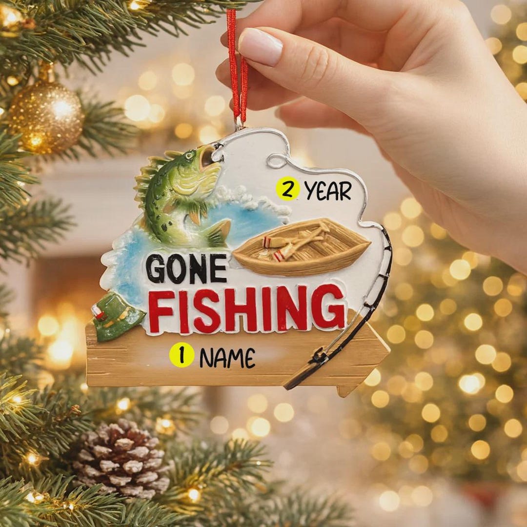 Fisher Ornament | Gone Fishing Sign | Christmas Tree Decor | Rustic ...