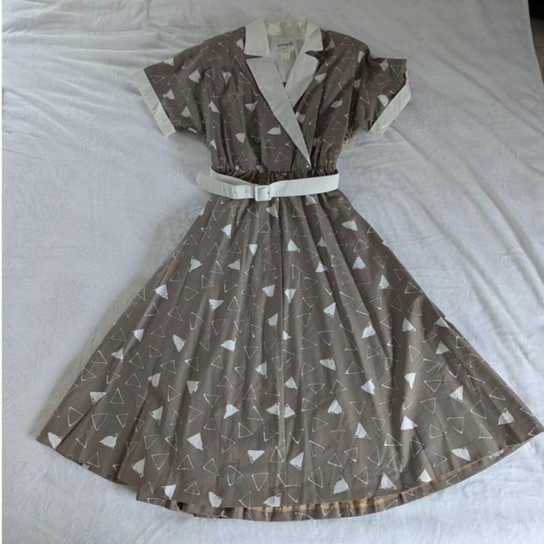 Vtg 1955-1962 Henry Lee Geometric Triangle Print Belted Midi Dress ...