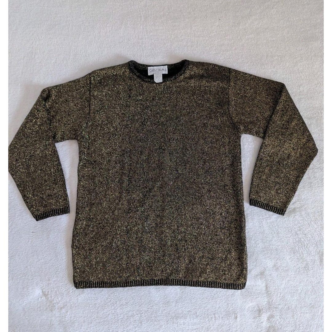 Vtg Carly Blake Black & Gold Metallic Crew Neck Sweater Women's Size M ...
