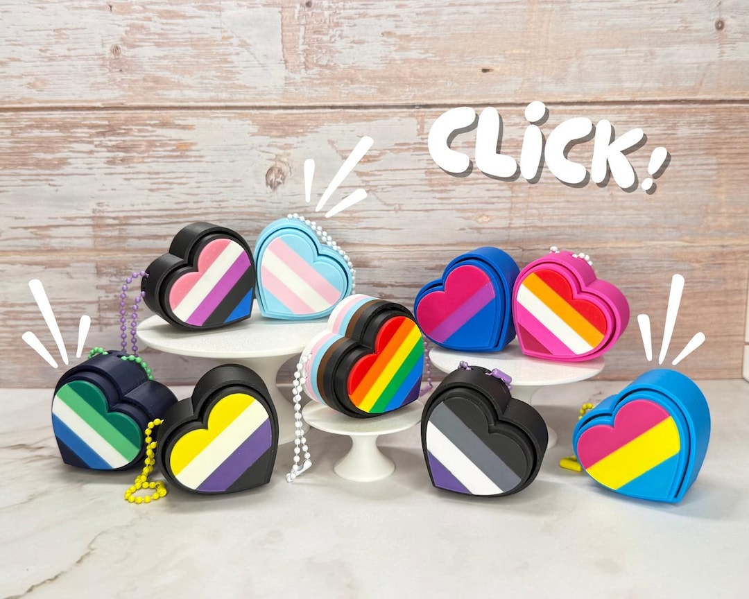 Pride Heart Flag Clicker Keychain | 3D Printed Pride Fidget Stim Toy ...