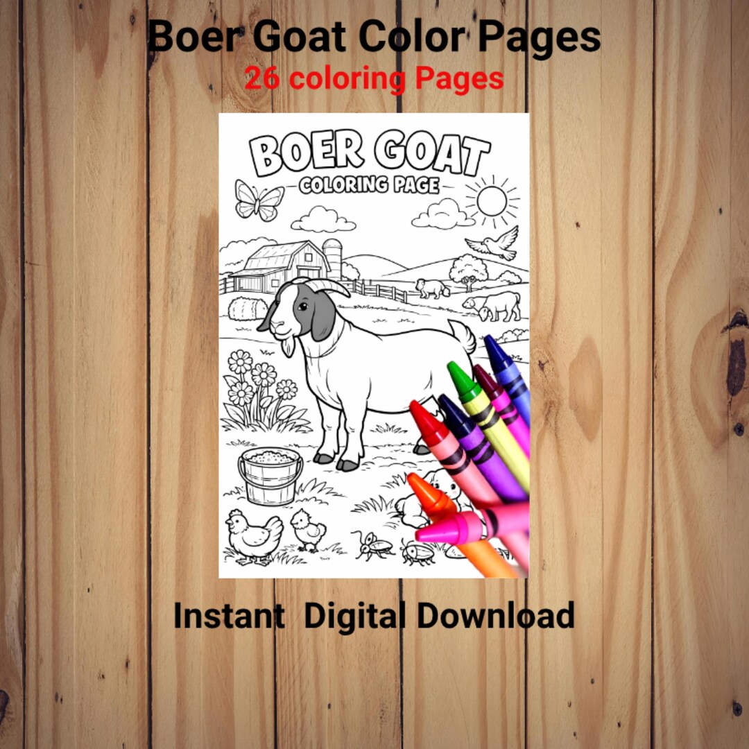 Boer Goat Digital Coloring Pages | Farm Animal Digital Download | Kids ...