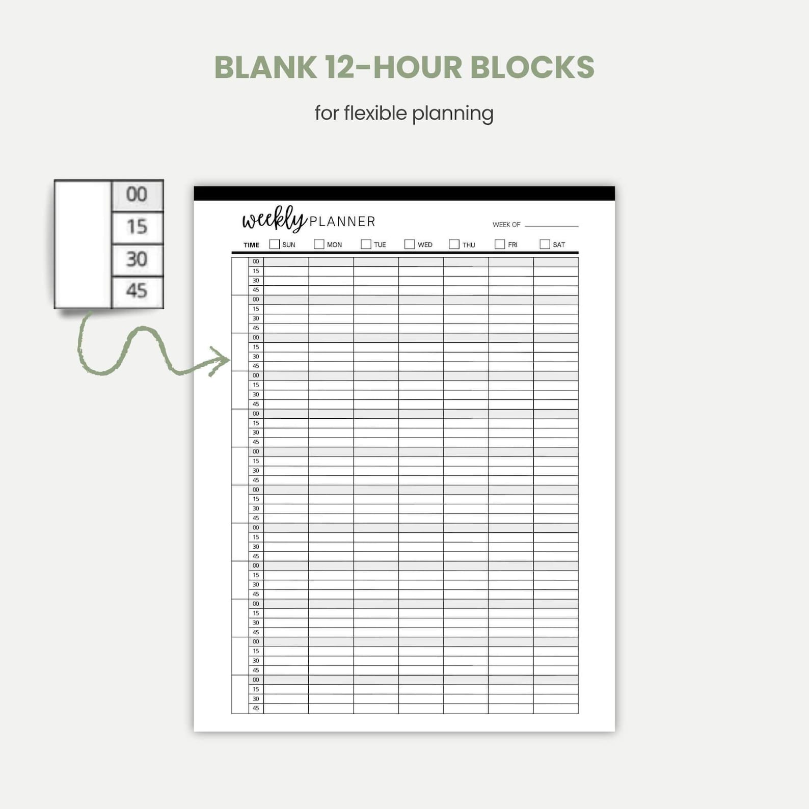 15 Minute Weekly Planner, Time Blocking Planner, 15 Minute Interval ...