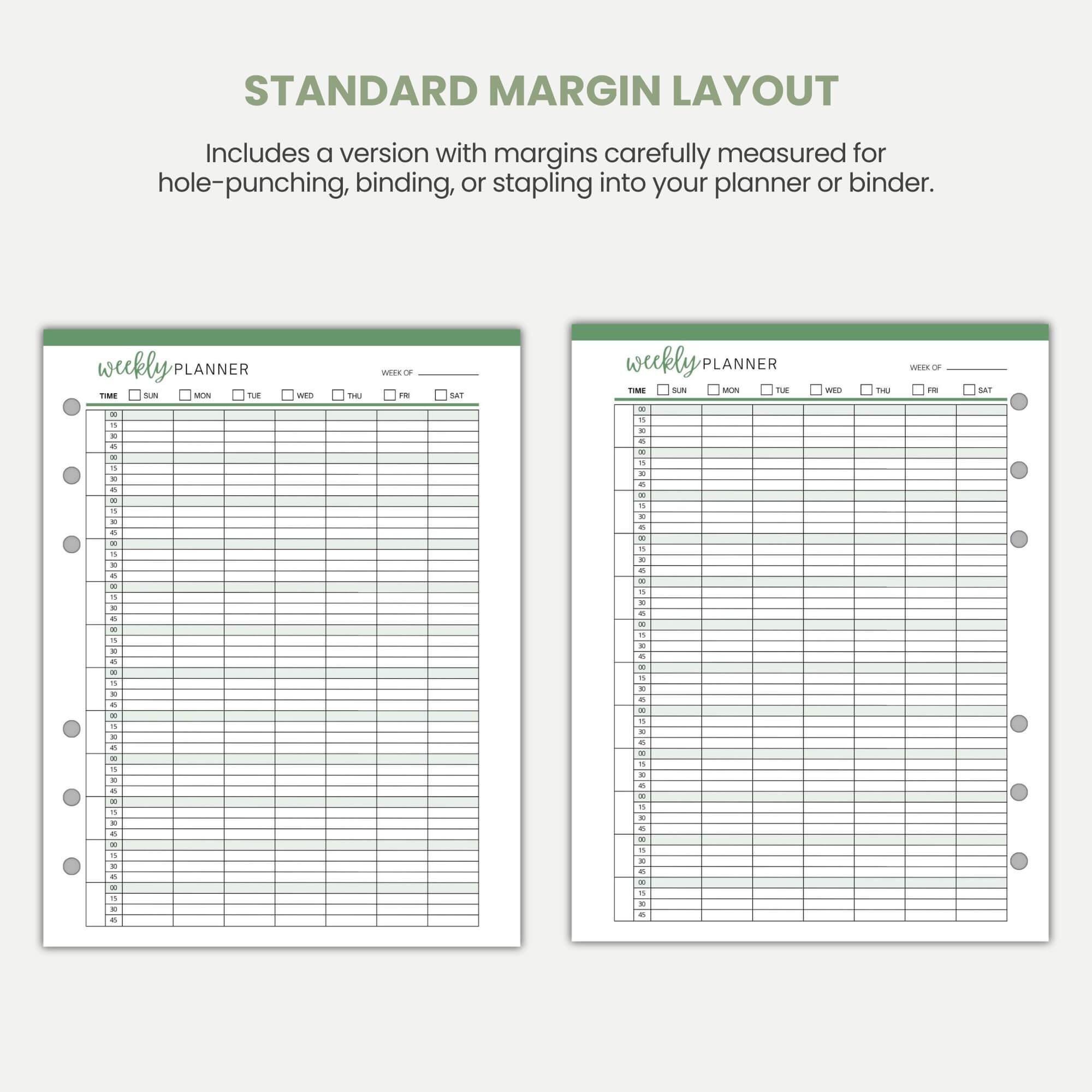 15 Minute Weekly Planner, Time Blocking Planner, 15 Minute Interval ...