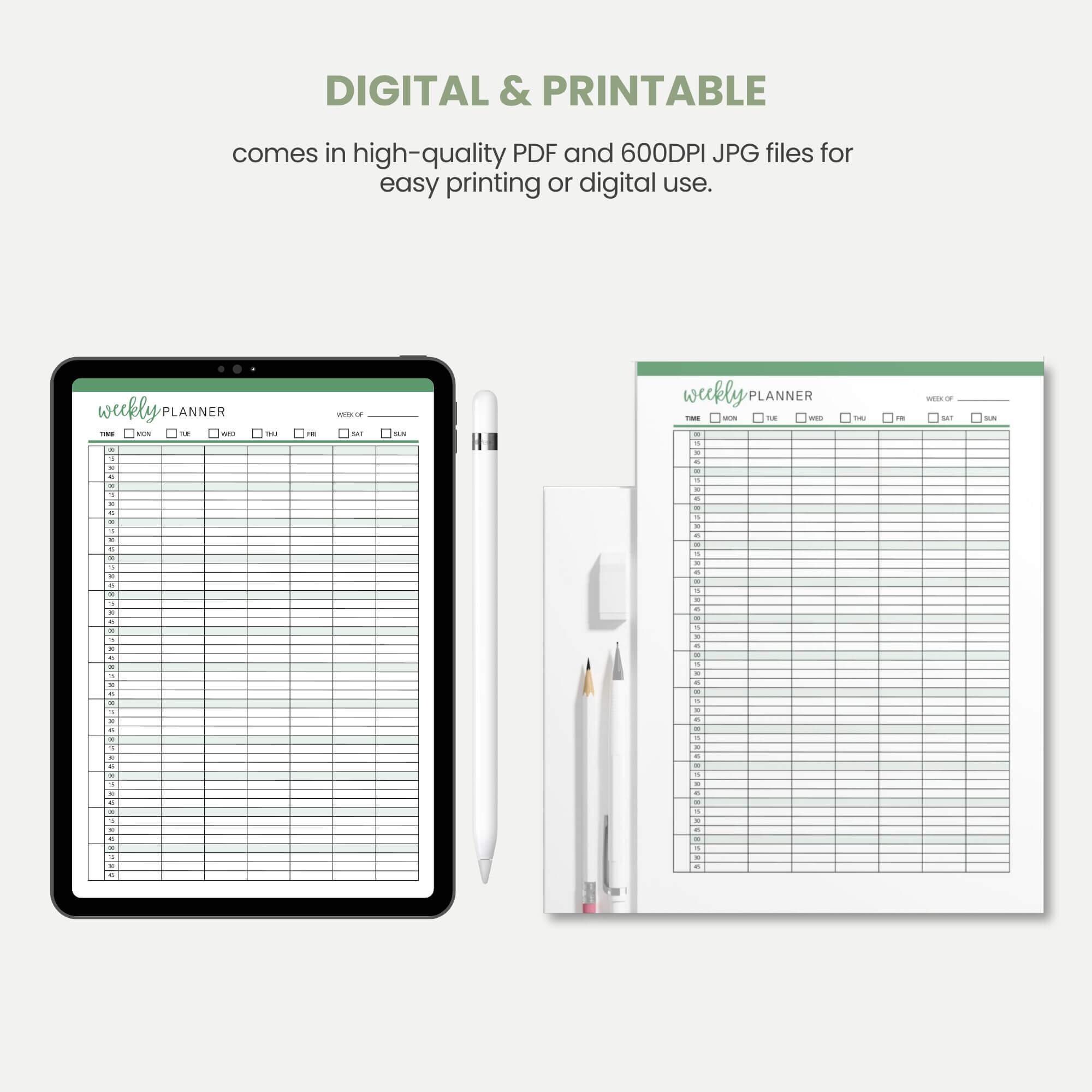 15 Minute Weekly Planner, Time Blocking Planner, 15 Minute Interval ...