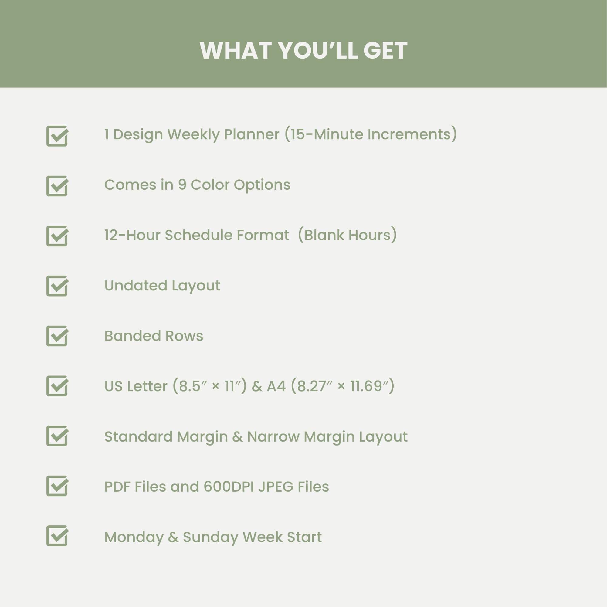 15 Minute Weekly Planner, Time Blocking Planner, 15 Minute Interval ...