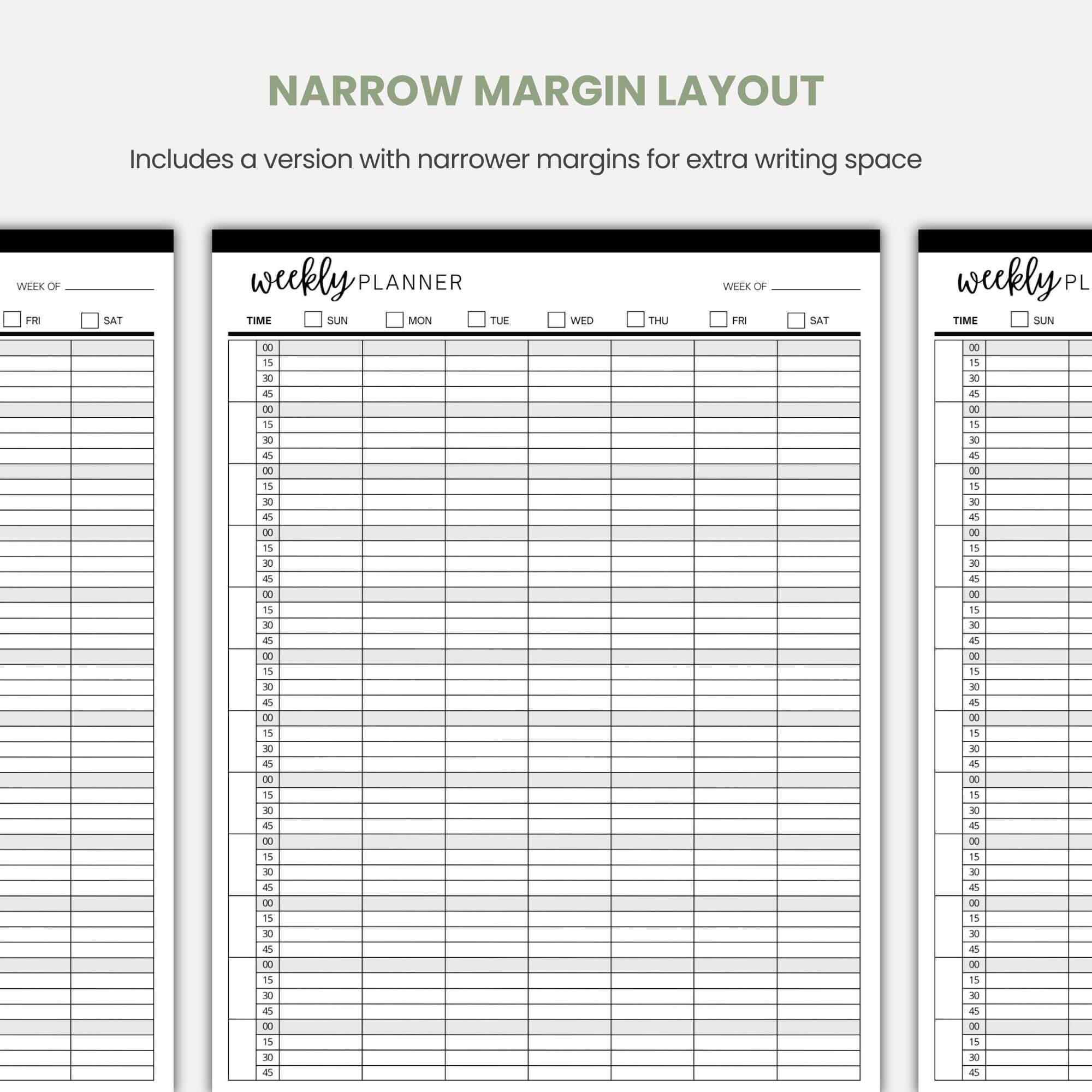 15 Minute Weekly Planner, Time Blocking Planner, 15 Minute Interval ...