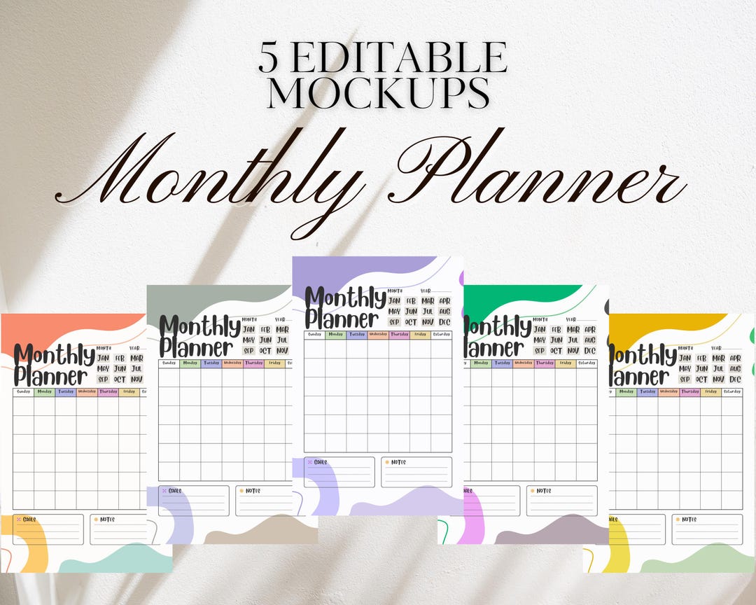 Editable Monthly Planner Bundle | 5 Printable Designs | Instant ...