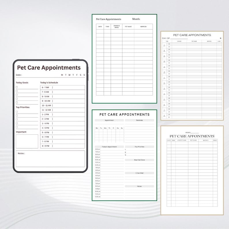 Pet Care Appointments Tracker | Vet, Grooming Schedule Planner (PDF ...
