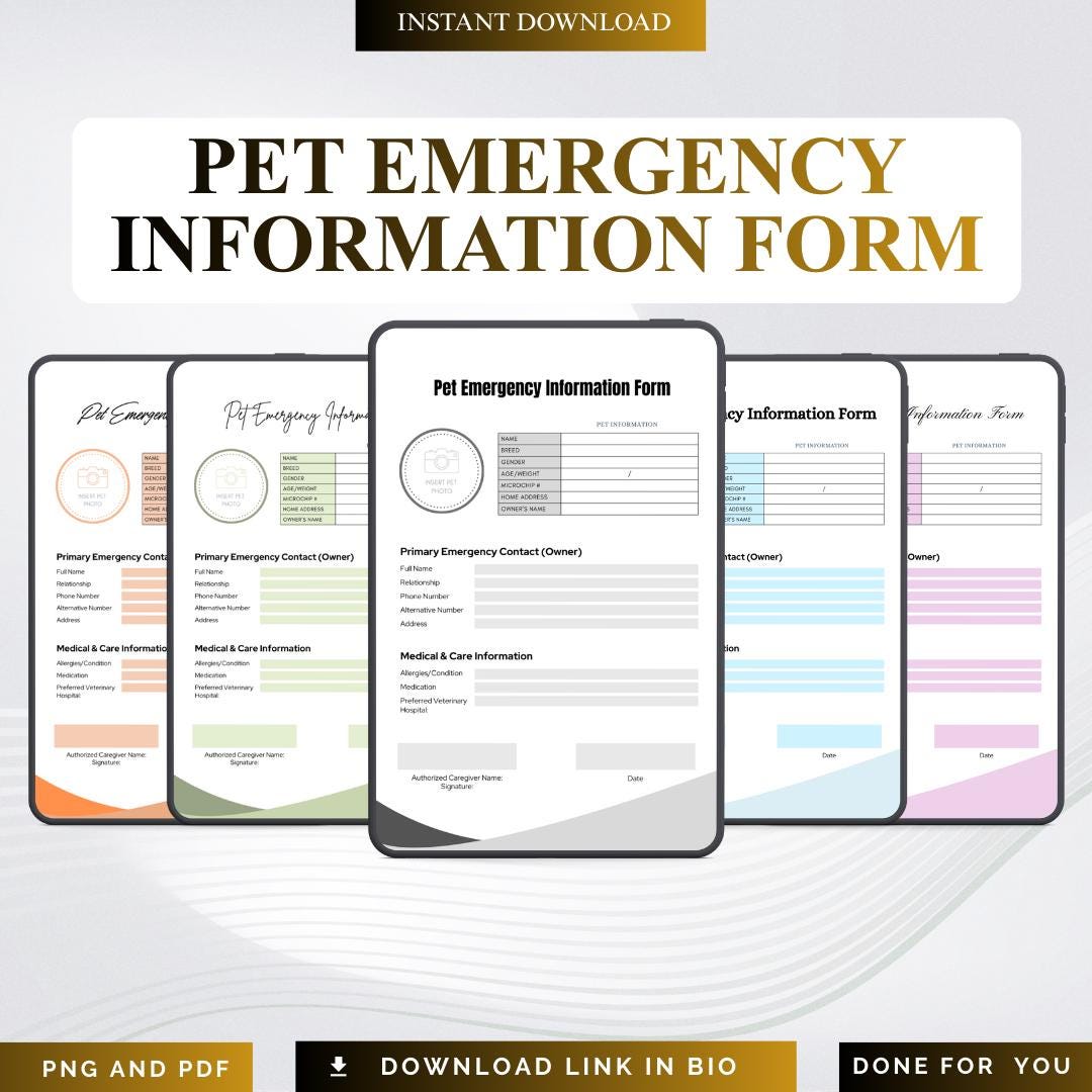 Pet Emergency Contact Sheet: Printable Dog & Cat Info (PDF and PNG ...