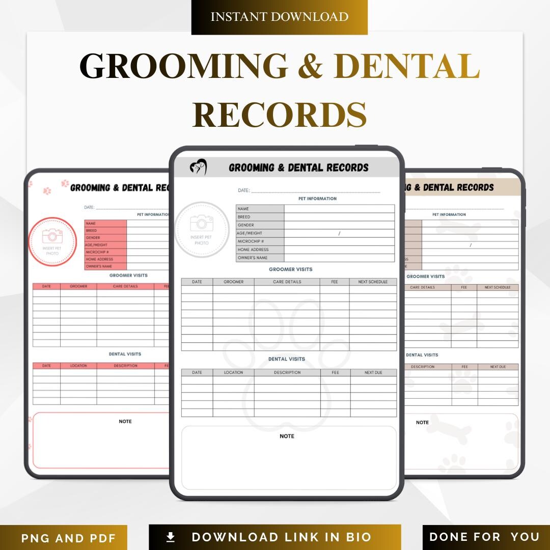 Pet Grooming & Dental Log: Printable Care Tracker for Dogs - Cats - PDF ...