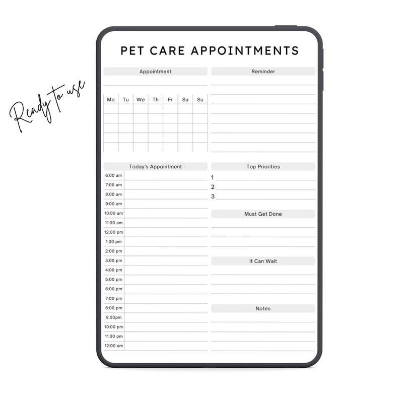 Pet Care Appointments Tracker | Vet, Grooming Schedule Planner (PDF ...