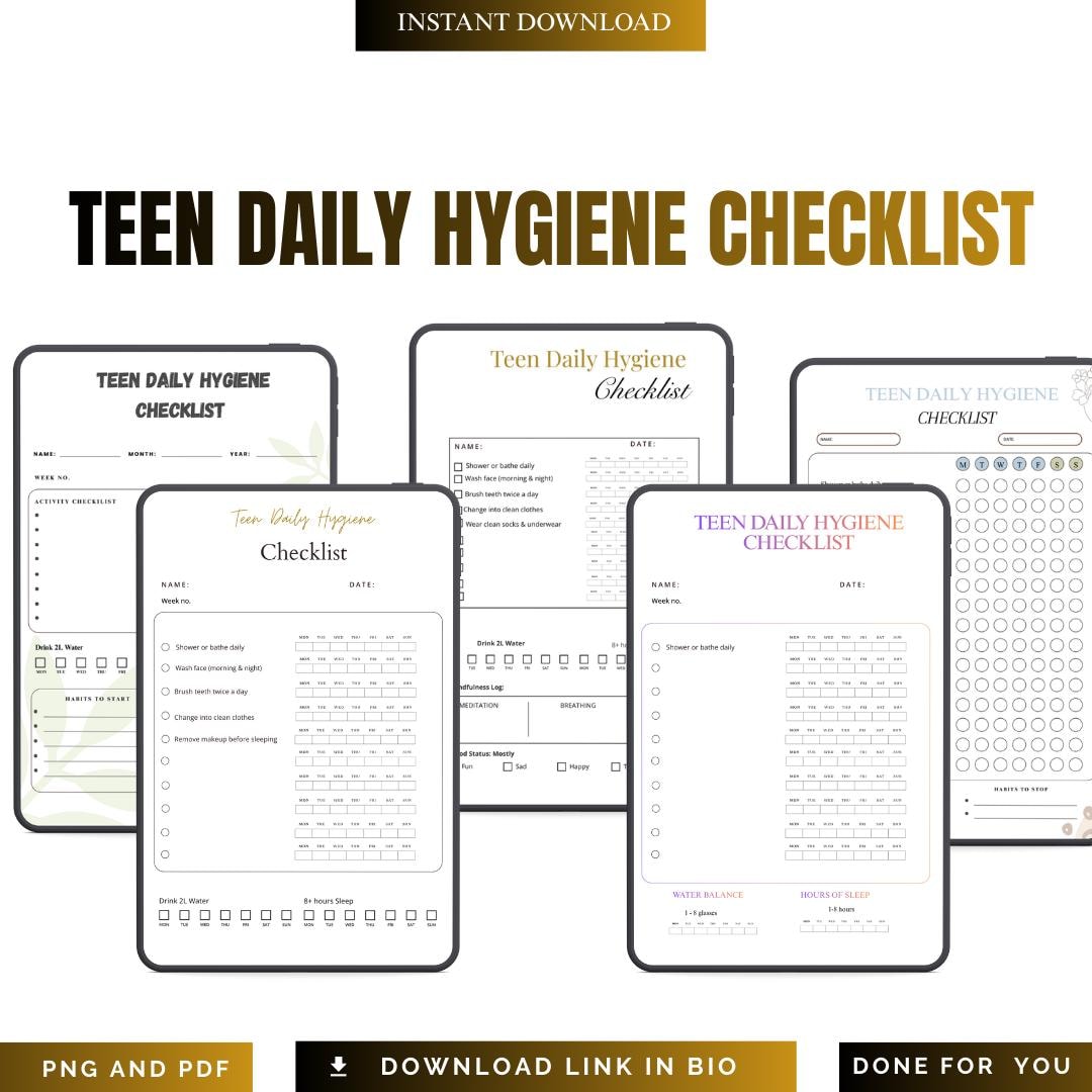 Teen Daily Hygiene Checklist | Self Care Routine Tracker (digital ...