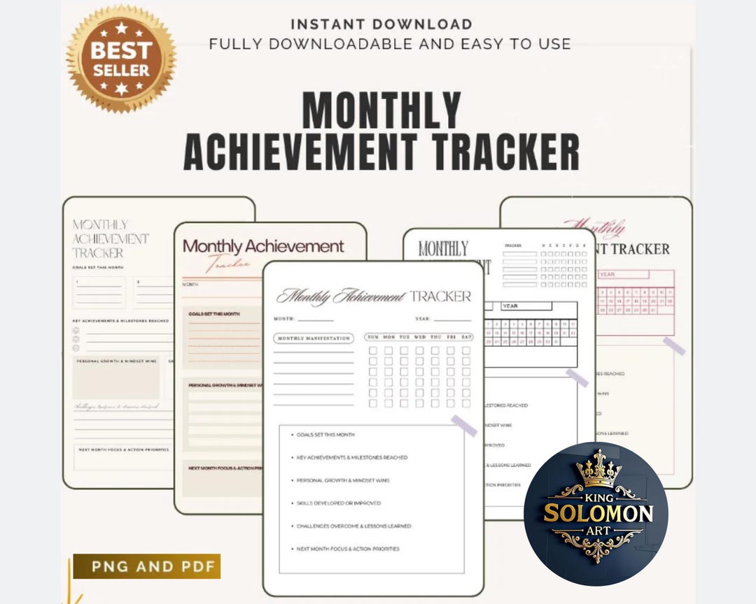 Monthly Goal Tracker Printable, Habit & Progress Planner (PDF PNG ...