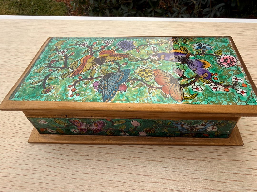 Vintage Nazca Line Wooden Jewelry Box- Hand-painted Peruvian Folk Art ...