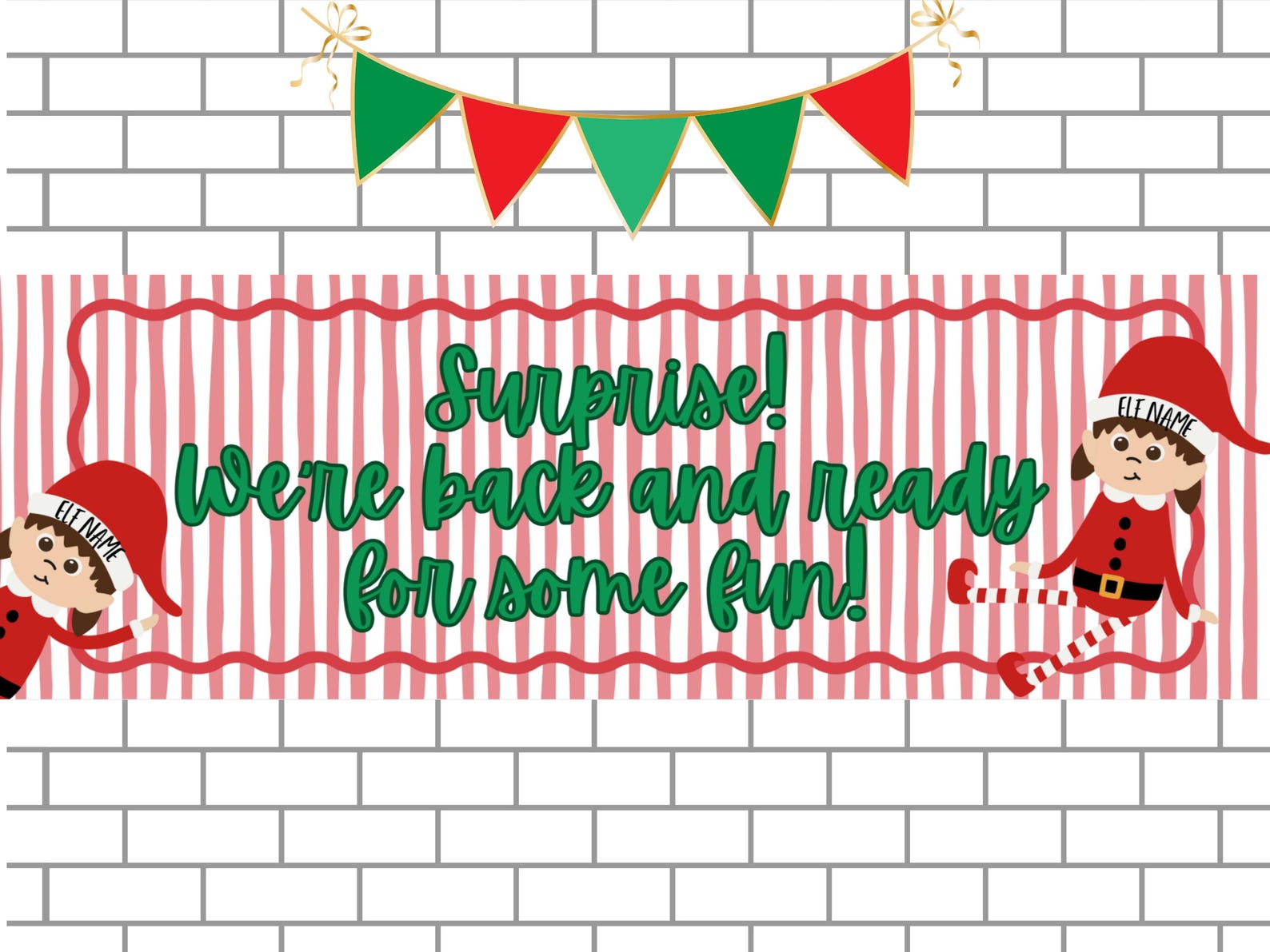 Elf Banner Template | 2 Girl Elves | Christmas Printable (digital ...