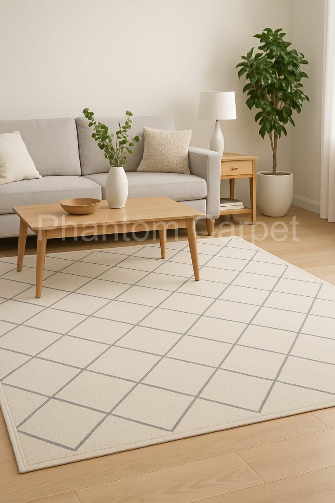 Minimalist Grid Pattern Area Rug | Modern Neutral Carpet for Living ...