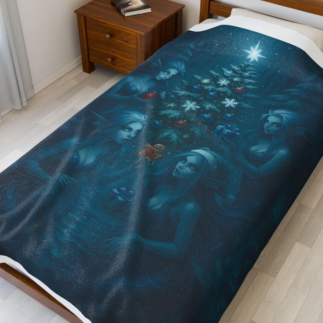 Winter Sirens Around Christmas Tree Velveteen Plush Blanket | Dark ...