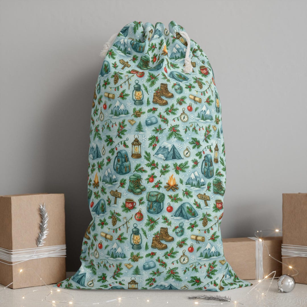 Camping Pattern Sack | Backpack Tent Lantern Hiking Boots Drawstring ...