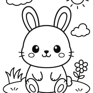 Kawaii Bunny Coloring Pages- Rabbit Coloring Pack for Kids- 10 ...