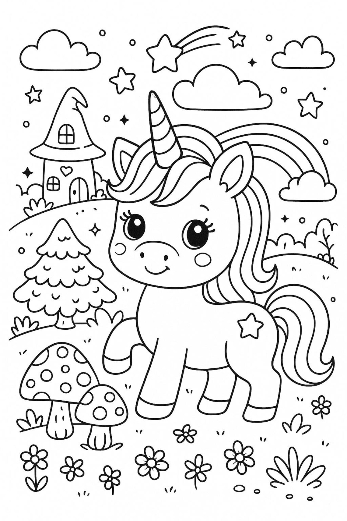 Kawaii Unicorn Coloring Pages- Unicorn Printable for Kids - Instant ...