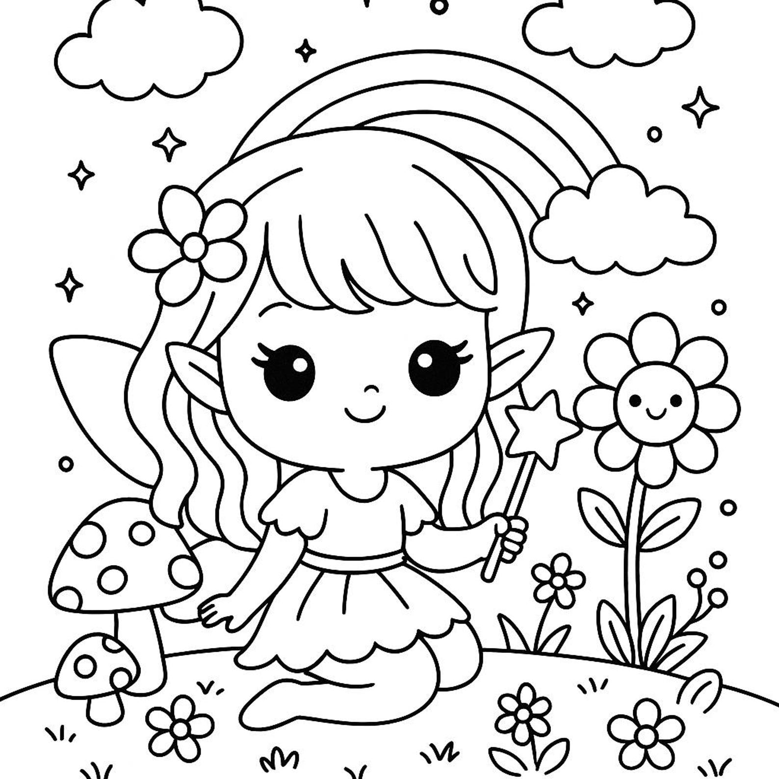 Kawaii Fairy Coloring Pages- Fairy Printable Pack for Kids -10 Magic ...