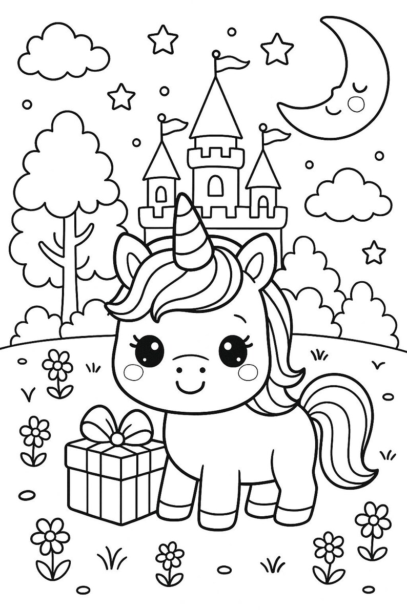 Kawaii Unicorn Coloring Pages- Unicorn Printable for Kids - Instant ...