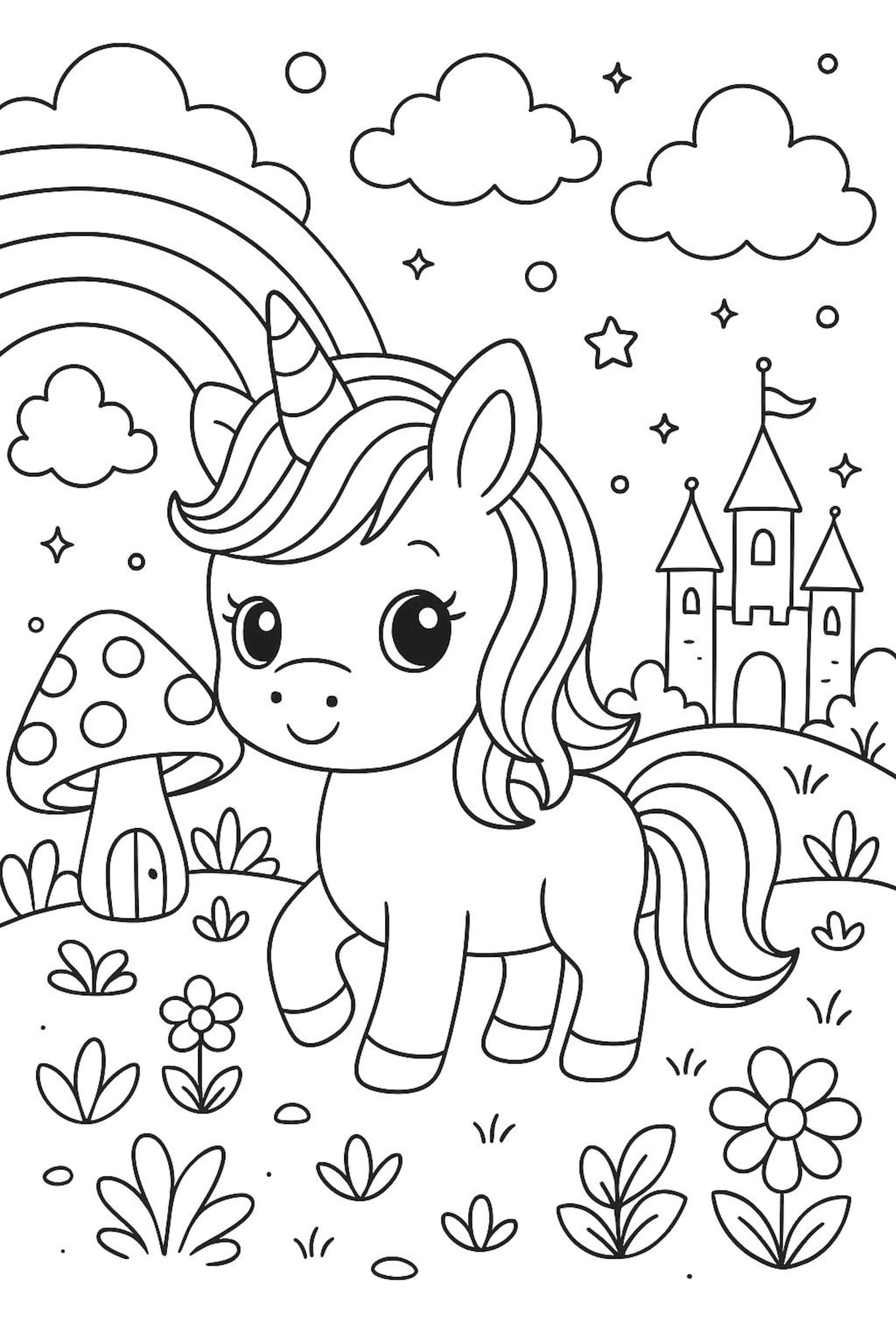Kawaii Unicorn Coloring Pages- Unicorn Printable for Kids - Instant ...