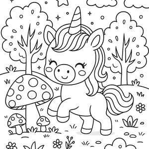 Kawaii Unicorn Coloring Pages- Unicorn Printable for Kids - Instant ...