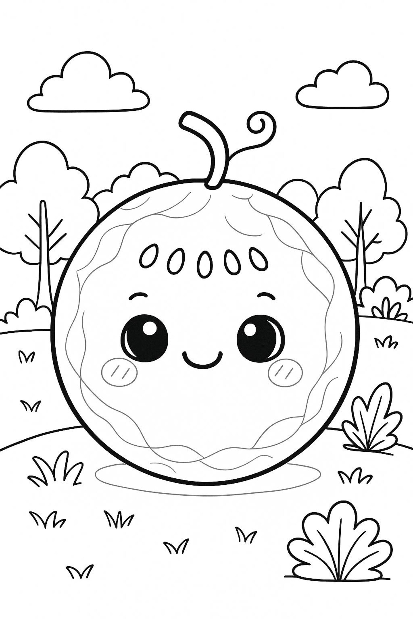 Kawaii Fruits Coloring Pages- 10 Printable Pages for Kids -instant ...