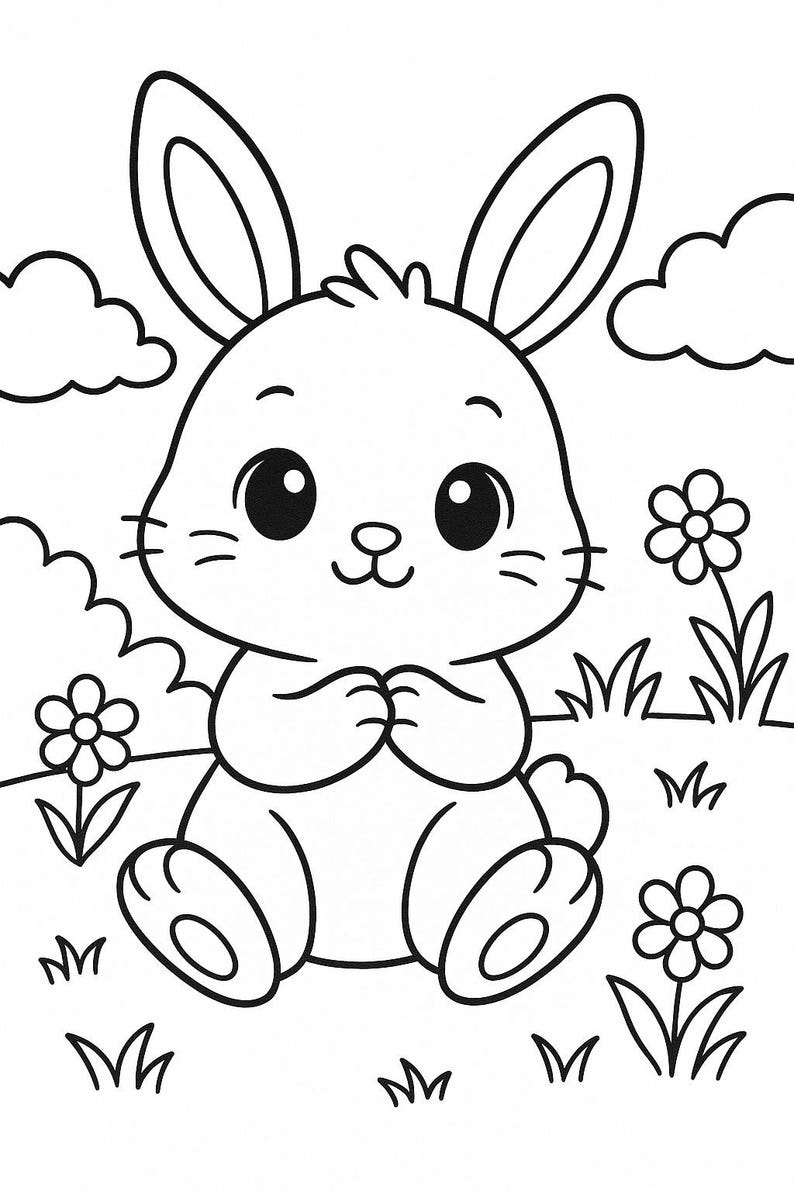 Kawaii Bunny Coloring Pages- Rabbit Coloring Pack for Kids- 10 ...