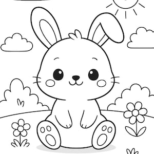 Kawaii Bunny Coloring Pages- Rabbit Coloring Pack for Kids- 10 ...