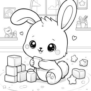 Kawaii Bunny Coloring Pages- Rabbit Coloring Pack for Kids- 10 ...